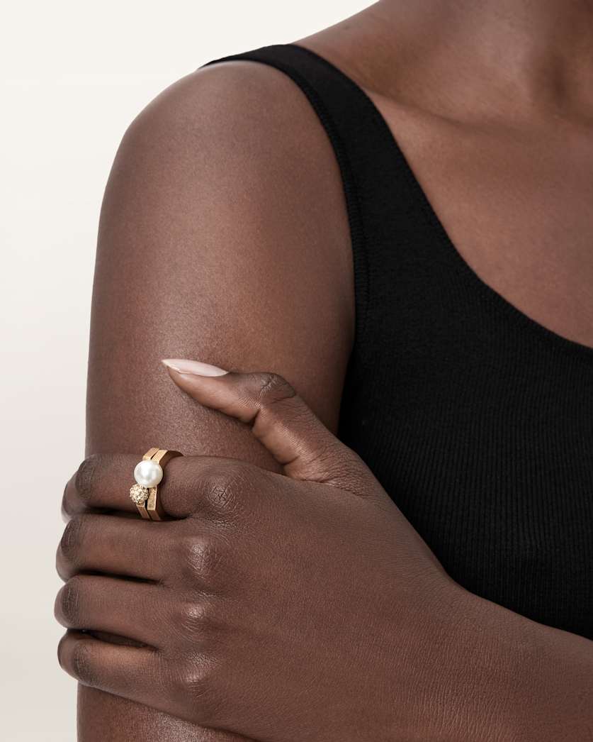 Ellie Hex Ring Set WARM BRASS | ALLSAINTS